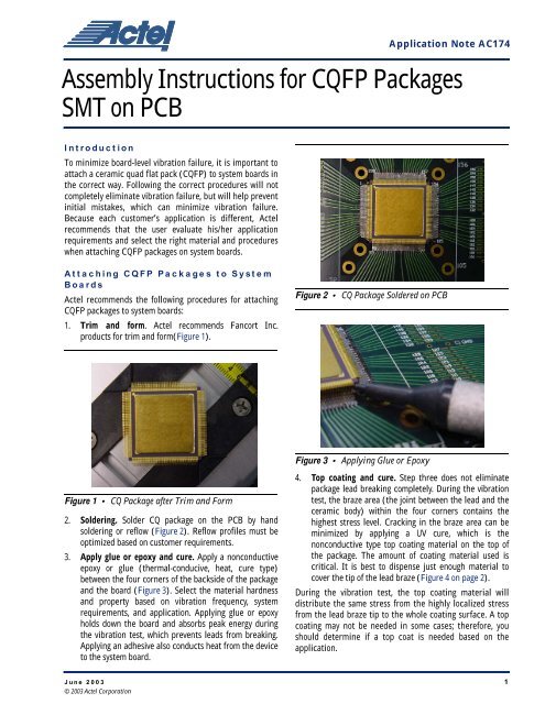 Assembly Instructions for CQFP Packages SMT on PCB - Actel