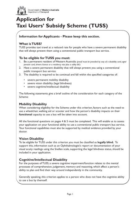 Application for Taxi Users' Subsidy Scheme (TUSS) - Department of ...