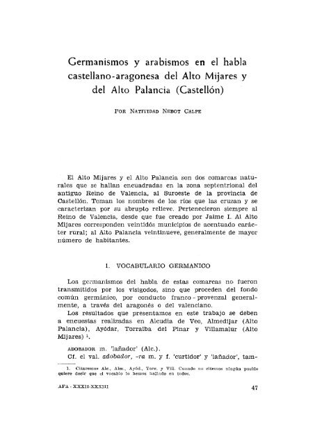 Germanismos y arabismos en el habla castellano-aragonesa del ...
