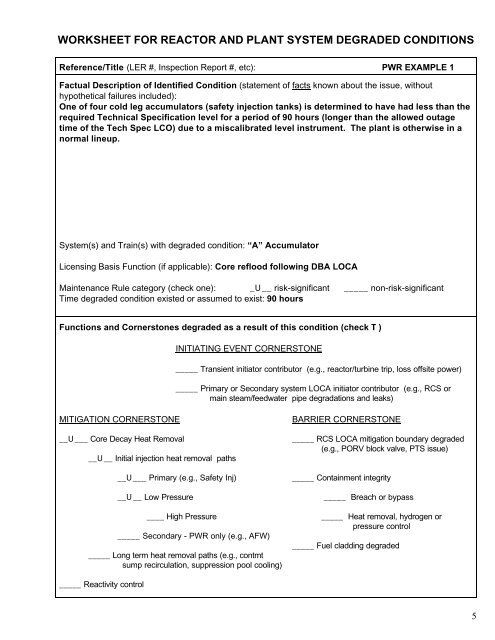 PWR example 1 worksheet (pdf) - NRC