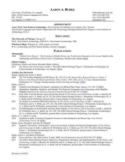 Aaron Burke's CV - Near Eastern Languages and Cultures - UCLA