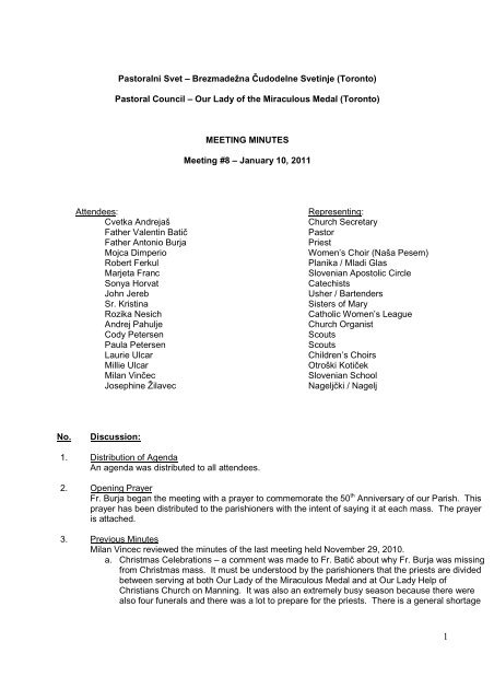 Meeting Jan 10, 2011 - Our Lady of the Miraculous Medal Church ...