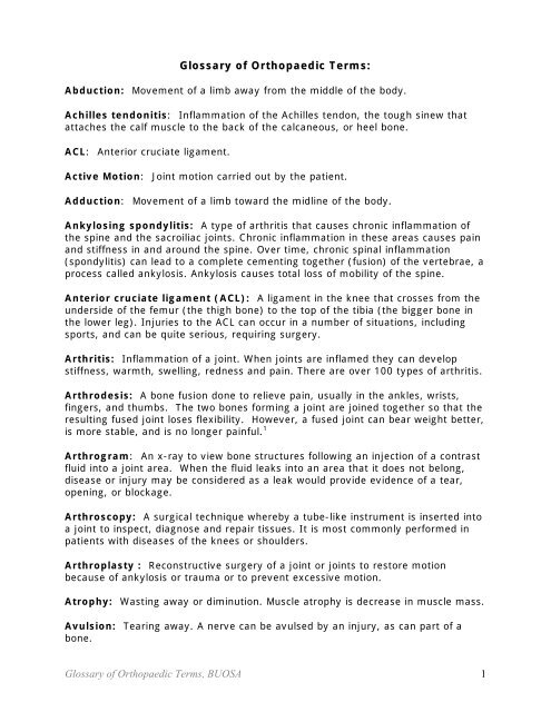Glossary of Orthopaedic Terms - Boston Medical Center