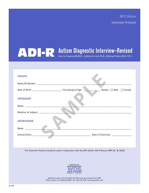 Sample Form showing the first 3 items of (ADI-R)