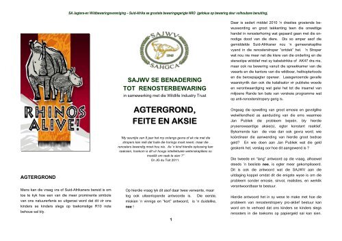 AGTERGROND, FEITE EN AKSIE - Sa Hunters