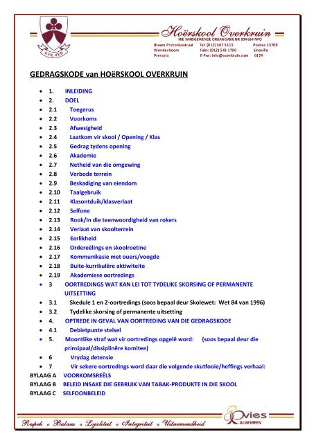 afrikaans - Hoërskool Overkruin