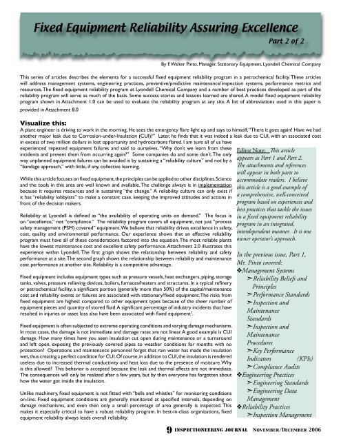 Fixed Equipment Reliability Assuring Excellence