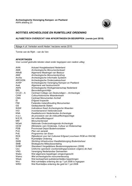Afkortingen en begrippen - Archeologische Werkgemeenschap voor ...