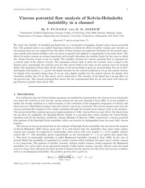 Viscous potential flow analysis of Kelvin-Helmholtz instability - AEM ...