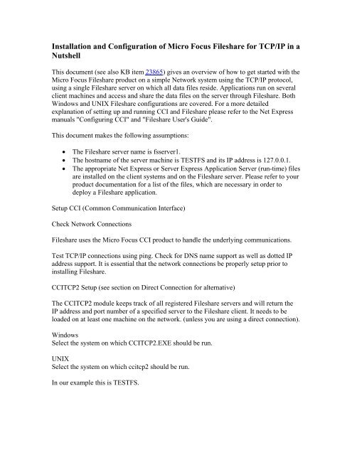 Installation and Configuration of Micro Focus Fileshare for TCP/IP in ...