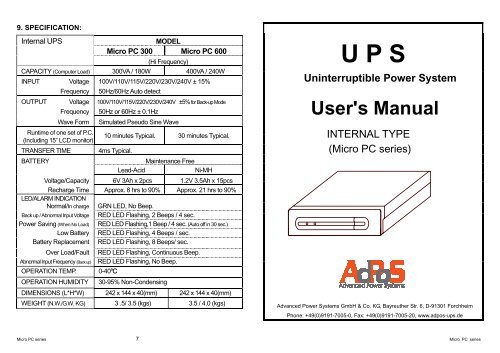 UPS Uninterruptible Power System User's Manual