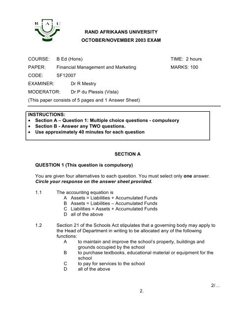 Question 1: Multiple choice questions - compulsory Section B