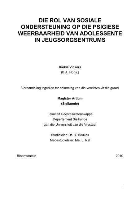 DIE ROL VAN SOSIALE ONDERSTEUNING OP DIE PSIGIESE ...