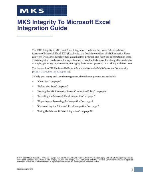 Mks Integrity To Microsoft Excel Integration Guide