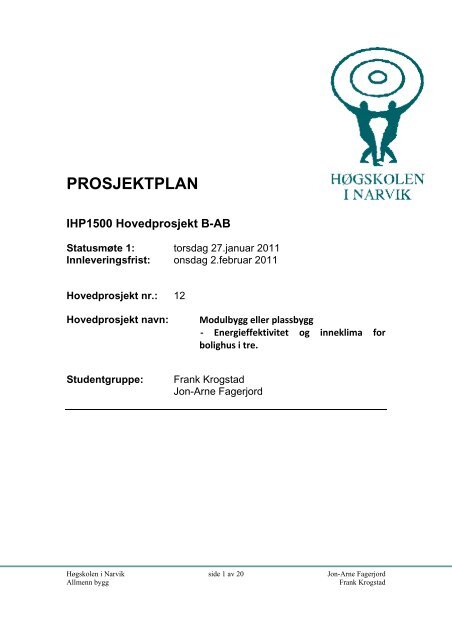 PROSJEKTPLAN - Høgskolen i Narvik