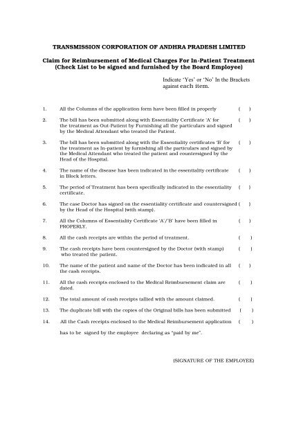 APTRANSCO-Form of Application for Medical claims