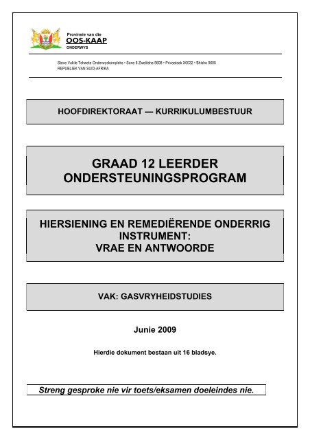 GRAAD 12 LEERDER ONDERSTEUNINGSPROGRAM - Curriculum