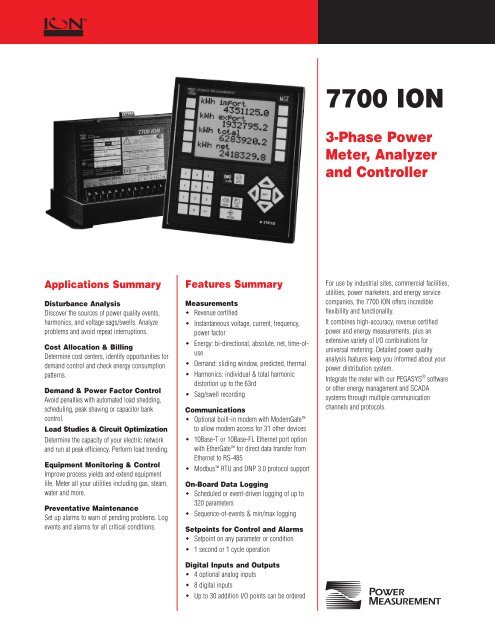 7700 ION 3-Phase Power Meter, Analyzer and Controller