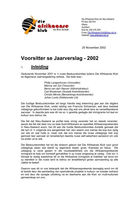 Voorsitter se Jaarverslag - 2002 - Afrikaanse Klub