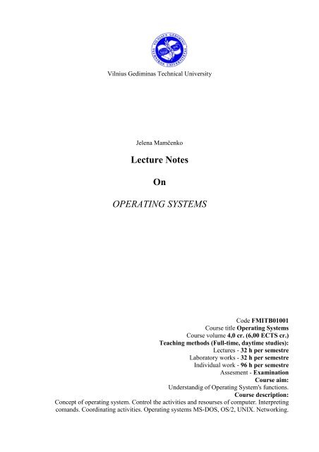 Lecture Notes On Operating Systems