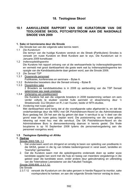 rapport van die Teologiese Skool