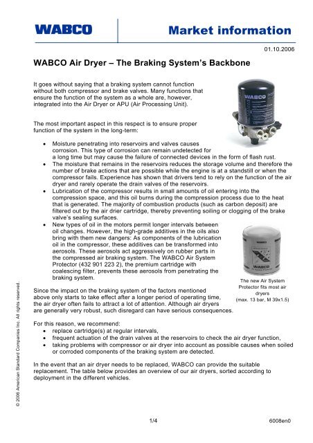 WABCO Air Dryer – The Braking System's Backbone - INFORM ...