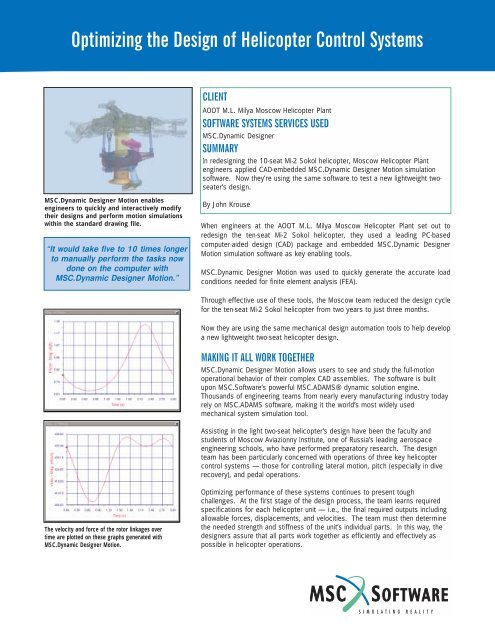 Optimizing the Design of Helicopter Control Systems - MSC Software