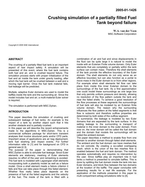Crushing simulation of a partially filled Fuel Tank ... - MSC Software