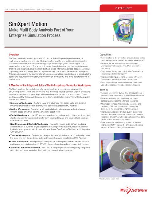 SimXpert Motion Datasheet - MSC Software