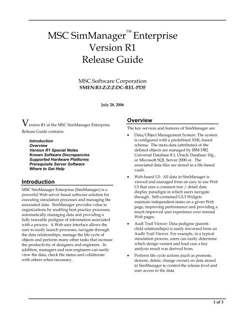 MSC SimManager Enterprise Version R1 Release ... - MSC Software