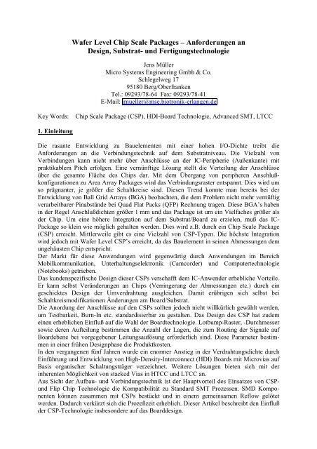 Wafer Level Chip Scale Packages - Micro Systems Engineering