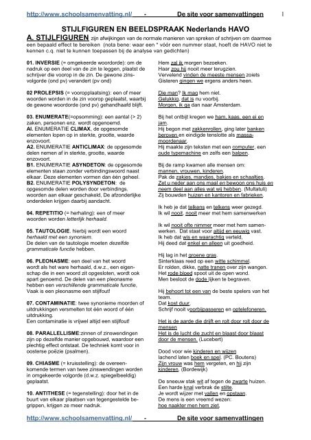 Beeldspraak en stijlfiguren - SchoolSamenvatting.nl