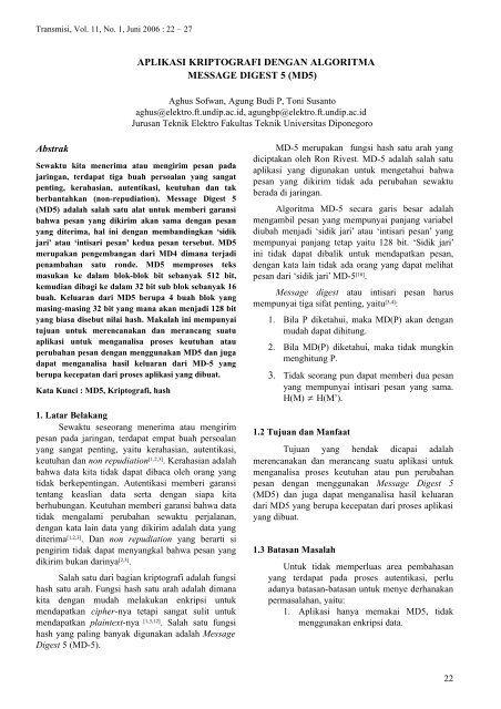 Aplikasi Kriptografi Dengan Algoritma Undip E Journal System Portal