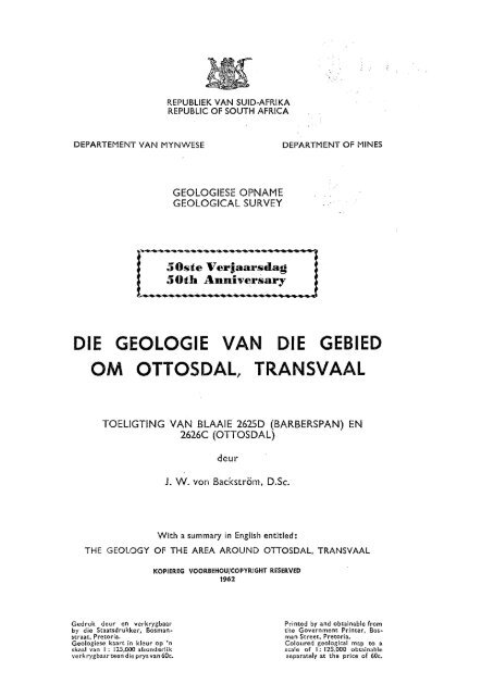 die geologie van ottosdal, transvaal die gebied - British Geological ...