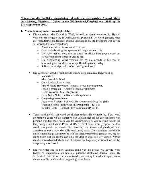 Notule van die Publieke vergadering rakende die voorgestelde ...