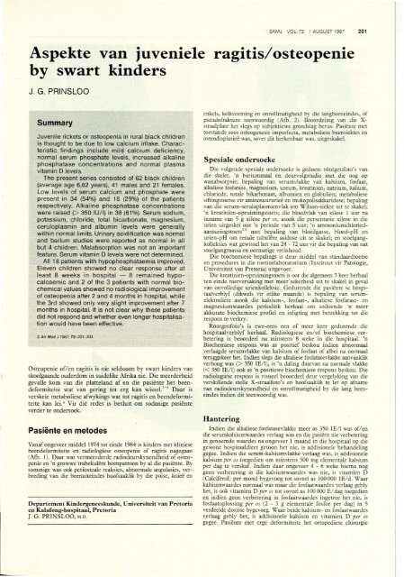 Aspekte van juveniele ragitis/osteopenie by swart kinders