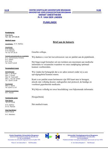 Brief aan de huisarts - CHU Brugmann