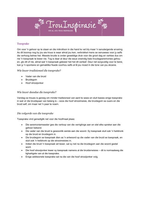 Toesprake - Trou Inspirasie