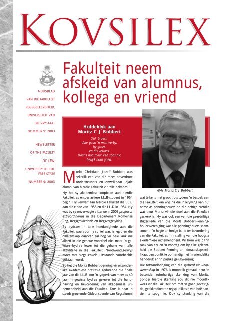 Fakulteit neem afskeid van alumnus, kollega en vriend