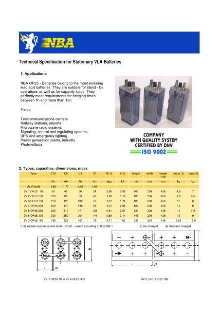 Technical Specification for Stationary VLA Batteries