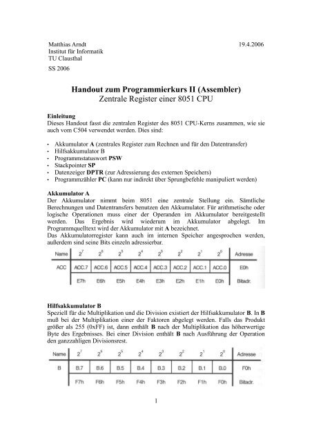 Handout CPU Register - TU Clausthal