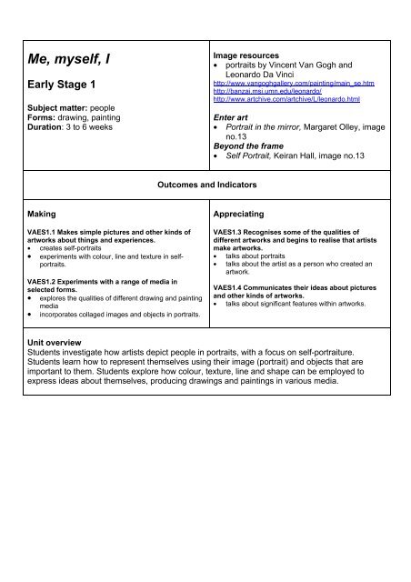 Unit of work - Me, myself, I - Curriculum Support