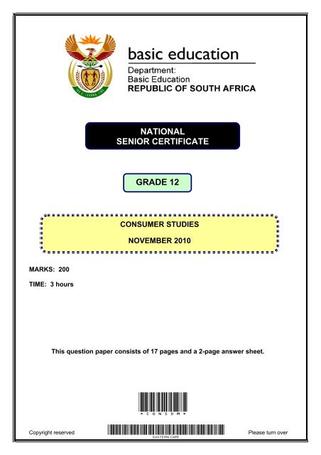 national senior certificate grade 12 - Department of Education