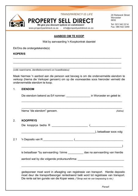 1 AANBOD OM TE KOOP Wat by aanvaarding 'n Koopkontrak ...