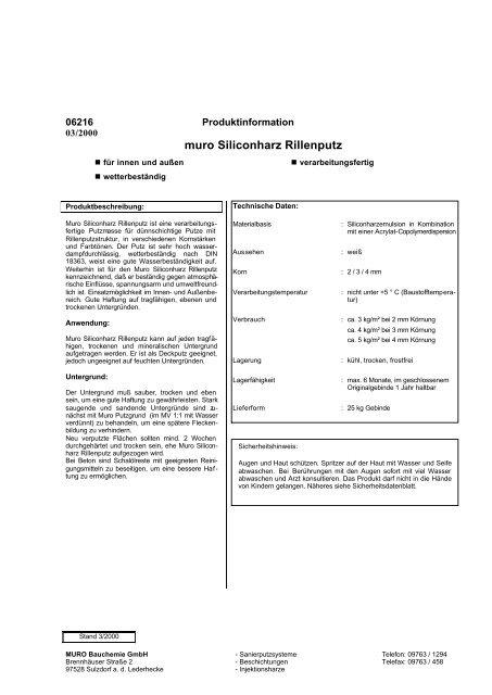 muro Siliconharz Rillenputz - Muro Bauchemie GmbH