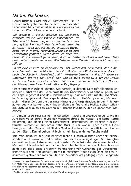 der Musikant Daniel Nickolaus - Westpfälzer Musikantenmuseum