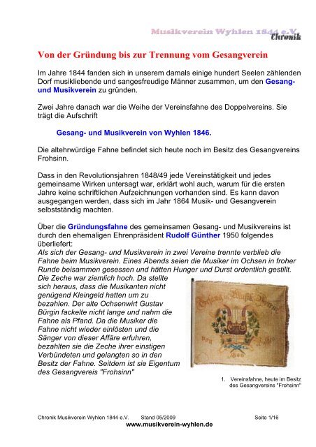 Von der Gründung bis zur Trennung vom Gesangverein Von der Gründung bis zur Trennung vom Gesangverein