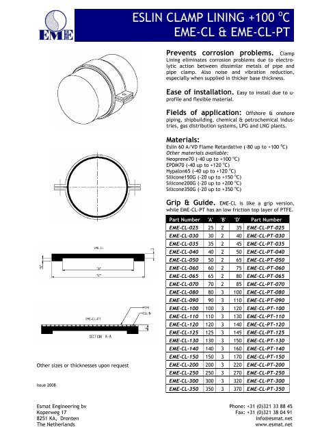 ESLIN CLAMP LINING +100 C EME-CL & EME-CL-PT - Esmat.net