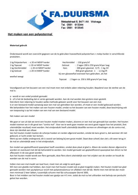 Het maken van een polyestermal - Welkom bij Fa. Duursma