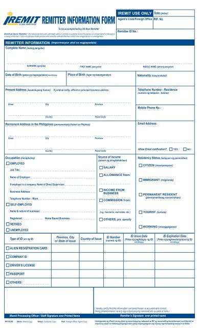 REMITTER INFORMATION FORM